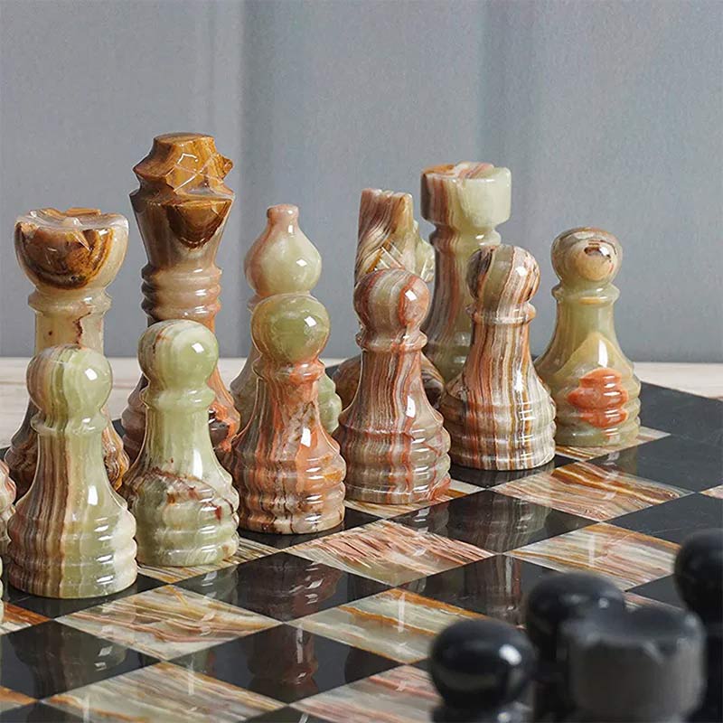 Marble Black & Multi Green Chess Pieces – Marbly Pakistan