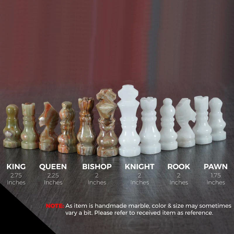 White & green onyx 12" marble chess set (with box) – Marbly Pakistan
